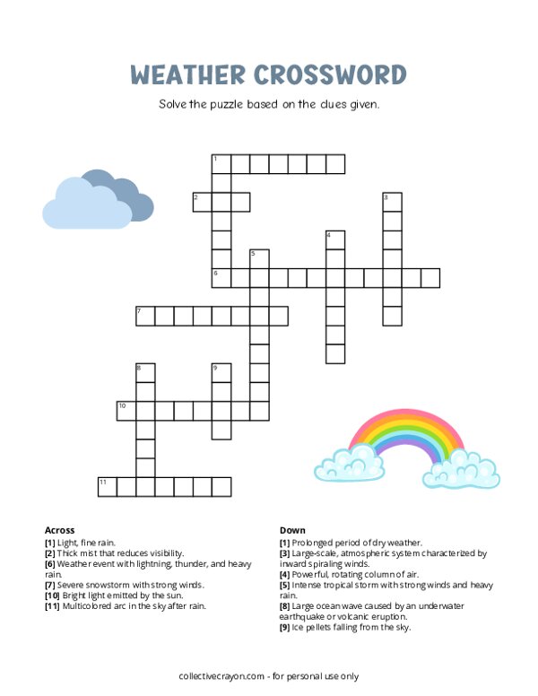 Free Printable Weather Crossword Puzzle